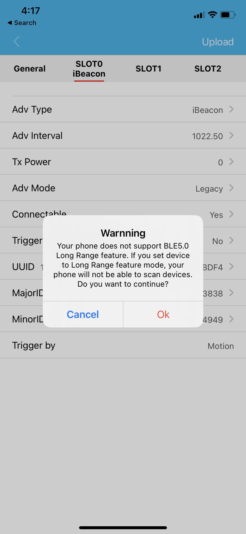 20.5 Adv mode warning – iOS – Blue Charm Beacons